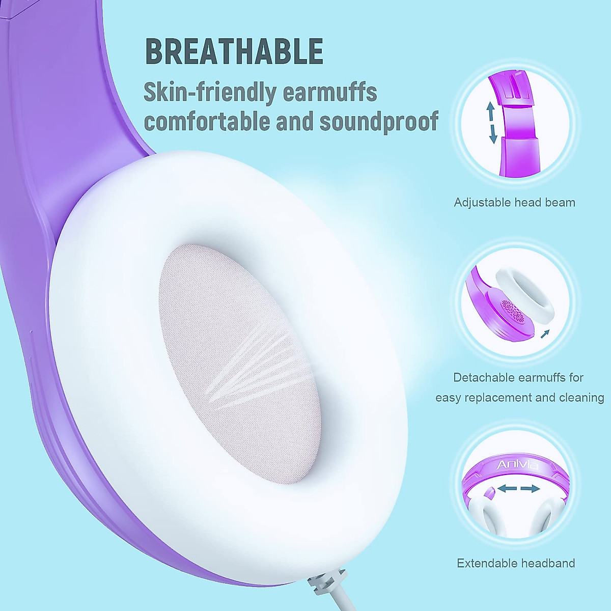 Anivia Computer Headsets Over Ear Headphones Wired Gaming Headset with Mic for PC Mac PS4 PS5 Xbox One, Stereo Surround Sound, Purple