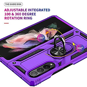SunStory Galaxy Z Fold 3 Case, Military Grade Purple Bumper with Magnetic Kickstand, Shock-Absorbent for Samsung Z Fold 3 5G 2021