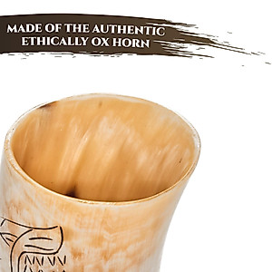Trondebal Viking Drinking Horn Mugs Set of 4, Natural Ox Horn Shot Glasses | 10 oz Cool Unique Tumbler, Beer Gift for Men and Women, Handmade Goblet| Medieval Stein for Ale, Mead, Whiskey