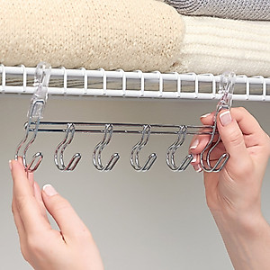 iDesign Tru-Grasp Steel/BPA-Free Plastic Under-Shelf Organizer Hooks - 10.6" x 4.1" x 1.3", Clear/Chrome