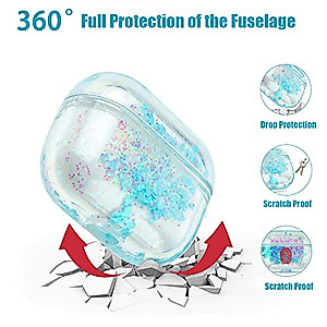 SGVAHY Bling Quicksand Case Compatible with AirPods Pro, Luxury Glitter Liquid Sequins Clear Hard Protective Case with Keychain Wireless Charging Box for Girls Women (Blue, AirPods Pro)