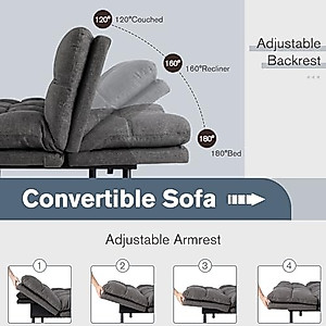DUMOS Futon Sofa Bed, Sleeper Convertible Futon Couch, Memory Foam Couch Convertible Loveseat for Living Room, Apartment, Studio, Grey