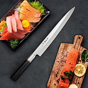 Sumteene Sushi Knife 12 inch(300mm), Sashimi Knife with High Carbon Stainless Steel Blade Yanagiba Knife, Octagonal Ebony Handle, Single Bevel Japanese Sushi Knife for Sushi & Sashimi, Fish Filleting
