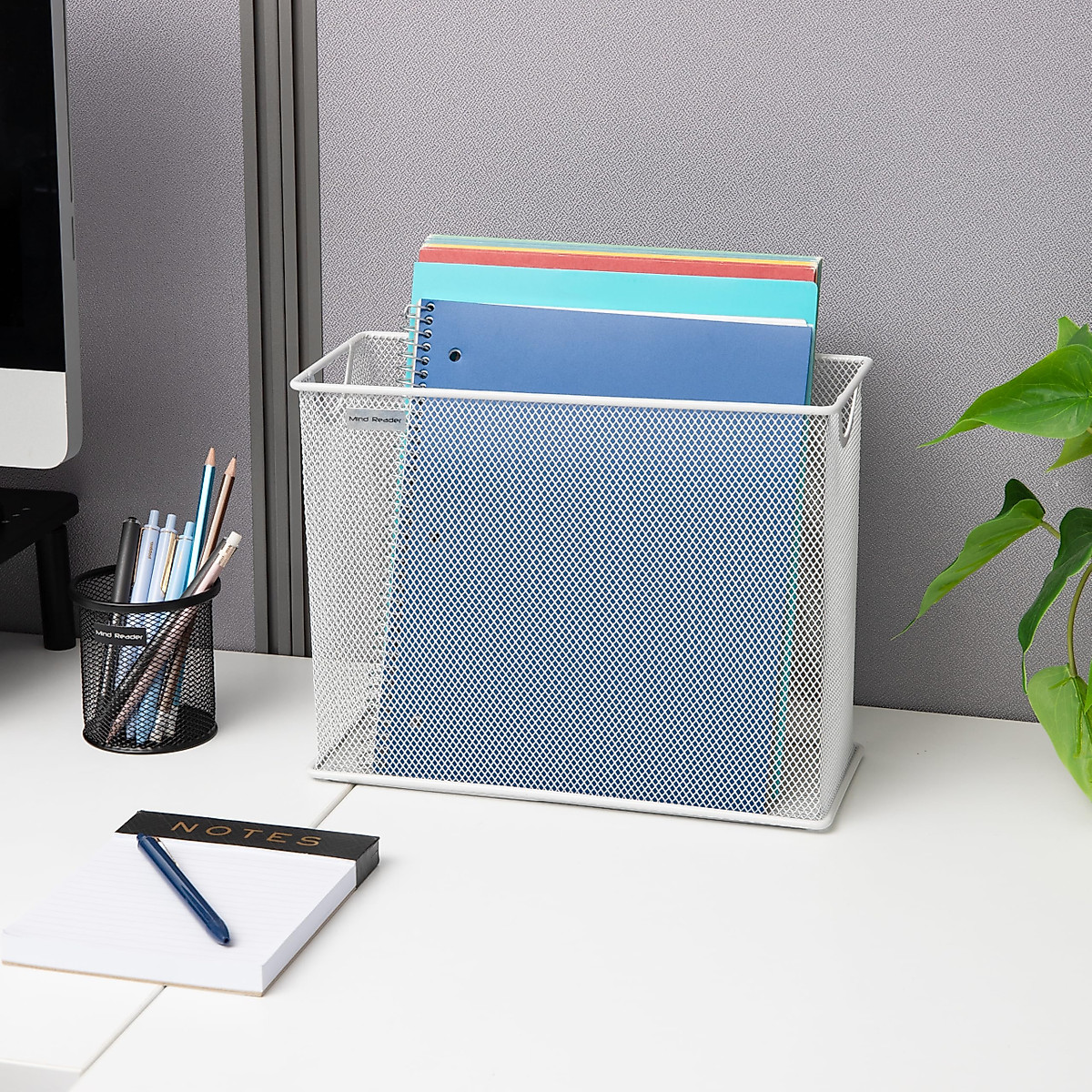 Mind Reader FILEBASK-WHT Metal Mesh Storage Letters, Documents, Folders, Office Organization, White File Basket
