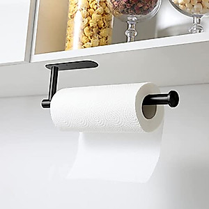 Paper Towel Holder Under Cabinet, Paper Towel Rack Roll Holder for Kitchen Bathroom Toilet Large Roll Paper, Paper Towel Holder Wall Mount, Self-Adhesive or Screws, 304 Stainless Steel, Black