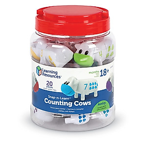 Learning Resources Snap-n-Learn Counting Cows Toy Set,Develops Color Recognition, Counting & Sorting Set, Farm Animals, 20 Pieces, Ages 18+ months