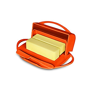 Butterie Flip-Top Butter Dish and Toaster Tongs Bundle (Orange)