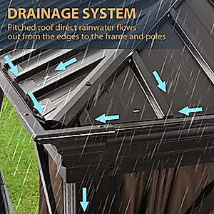 HAPPATIO 12' x 16' Hardtop Gazebo, Galvanized Steel Patio Double Roof Aluminum Gazebo with Curtains and Netting, Metal Permanent Pavilion Outdoor Gazebos for Patios, Gardens (Brown)