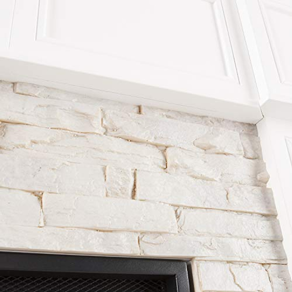 SEI Furniture Merrimack Faux Stone Convertible Electric Corner Fireplace, Fresh White, AMZ8369EF