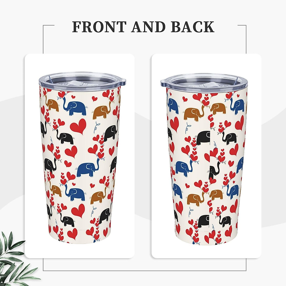 Yaxongx 20oz Tumbler Love Animal Elephant Double Wall Vacuum Insulated Coffee Mug with Lid and Metal Straw Brush Reusable Stainless Steel Water Bottle Travel Cup Gifts for Car Ice Drinks Hot Beverage