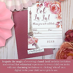 Ooh La La Watercolor Floral Paris Party Invitations for Birthdays, Baby Showers, Bridal Showers, Engagement Parties and more. 20 5x7 Fill In Cards with Twenty White Envelopes by AmandaCreation