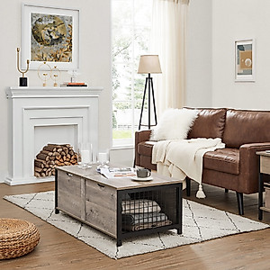 VASAGLE Coffee Table, Living Room Table with Flip Tops, 2 Hidden Compartments and Casters, Storage Cabinet, for Living Room, Bedroom, Industrial, 39.4 x 21.7 x 17.7 Inches, Greige and Black ULCT231B02