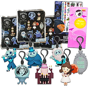 Disney Haunted Mansion Blind Bags Party Favors 3 Pack - Bundle with 3 Haunted Mansion Keychain Mystery Figures Plus Tattoos, More | Hanuted Mansion Bag Clips for Kids, Adults