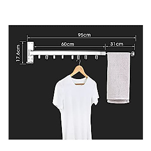 EAFTOS Wall Mounted Drying Rack for Laundry Retractable Fold Away Multifunctional Clothes Hanger Laundry Bathroom and Bedroom (Color : Silver, Size : 95x17.6cm)