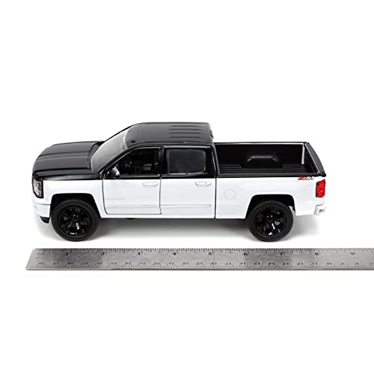 Jada Toys Just Trucks 1:24 2014 Chevy Silverado Z-71 Die-cast Car Black/White with Tire Rack, Toys for Kids and Adults