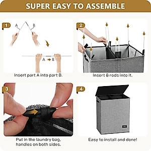 SOLEDI Luxury Double Laundry Hamper with Lid and Handle, Laundry Basket 2 Section with Removable bag, Collapsible Dirty Clothes Hampers for Laundry, Bedroom, Dorm, College