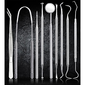 9Pcs Stainless Steel Dental Tools Dentist Teeth Clean With Leather Case