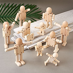 FASHEWELRY 12Pcs Unfinished Wood Robot Dolls Joint Adjustable Wooden Figure Dolls Unpainted Blank Wood Robot Peg Dolls for DIY Art Crafts Game Party Decoration