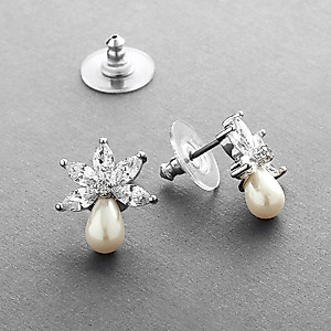 Mariell Freshwater Pearl and Cubic Zirconia Crystal Bridal Earrings. Pearl Wedding Earrings for Brides, Bridesmaids and Mother of the Bride