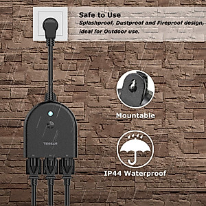 Outdoor Smart Plug, TESSAN WiFi Smart Outlet Switch with 3 Individual Sockets Work with Alexa Echo Google Home, Wireless Remote Control Outlet,Timer by Smartphone, Weatherproof Outdoor Power Strip