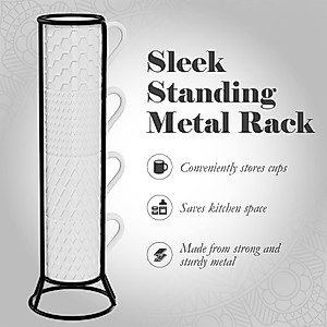 American Atelier Ceramic Mini Espresso Cups Set of 4, 3oz - Stackable Tiny Mugs for Small Shots of Coffee with Metal Stand - Use Demitasse Espresso Mug Racks for Any Kitchen or Café (Embossed)