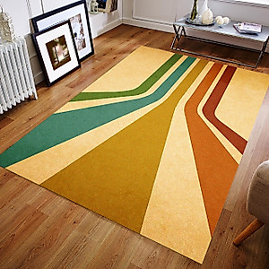 MSENEF Retro Rainbow Stripes Area Rugs Distressed Mid-Century Machine Washable Neutral Non-Shedding Indoor Floor Rug Carpet for Bedroom Living Room Under Dining Table Home House 6x9ft, Style-1
