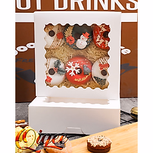 qiqee Auto-pop up 50 Packs Bakery Box With Window 8x8x2.5 inch White Pie Boxes Pastry Box