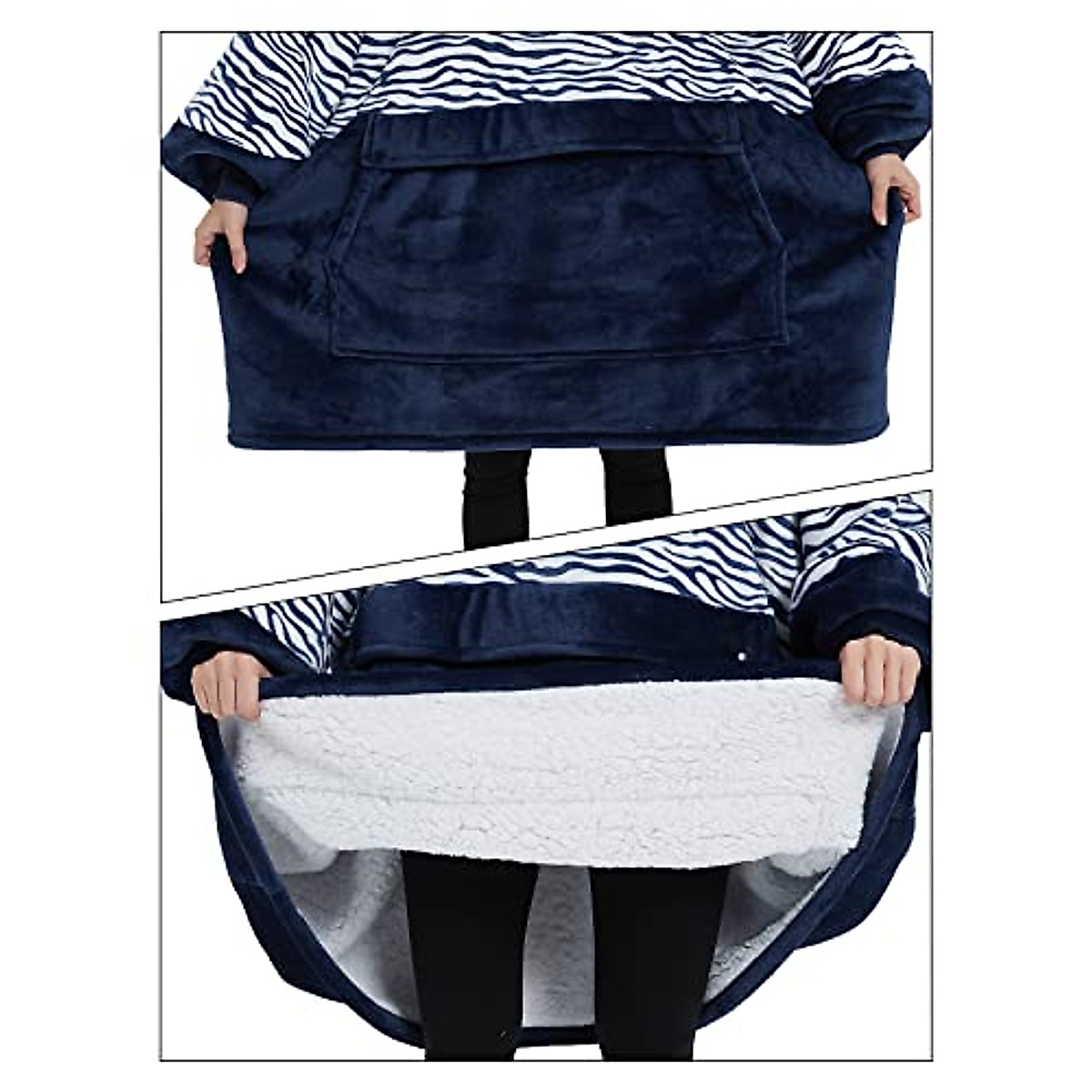 Lzzidou Oversized Blanket Hoodie for Women, Two Layers Cozy Flannel Sherpa Wearable Blanket Sweatshirt Adult