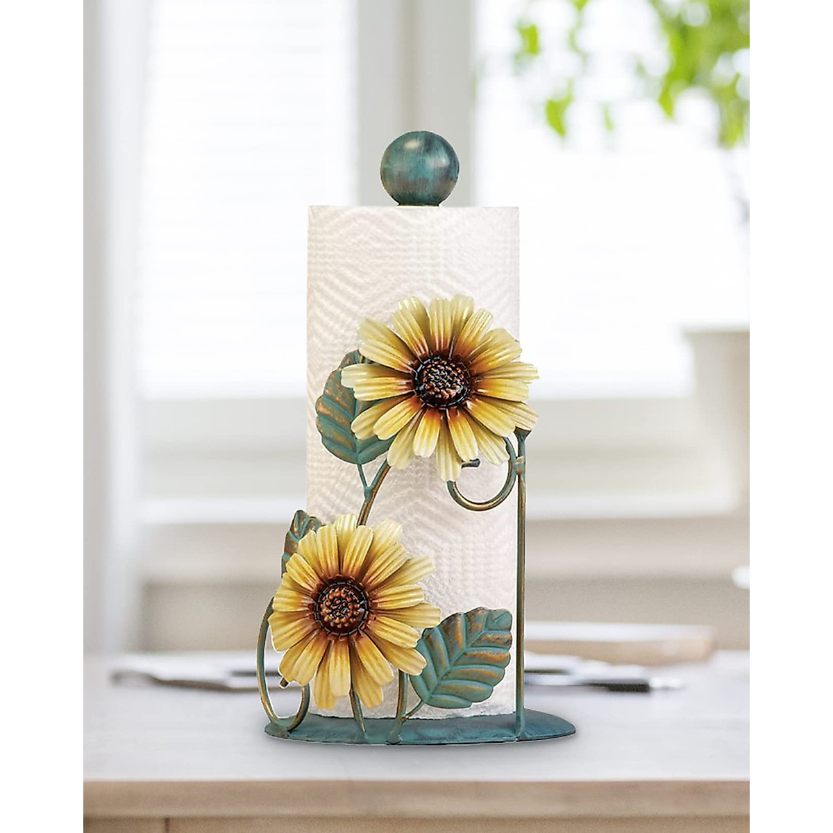 Sunflower Paper Tower Holder Kitchen Home Desk Holders, Metal Free Standing Detachable Black Paper Holder, Stainless Base Hollow Butterfly Paper Storage Shelf, Bathroom Floor Decoration Accessories