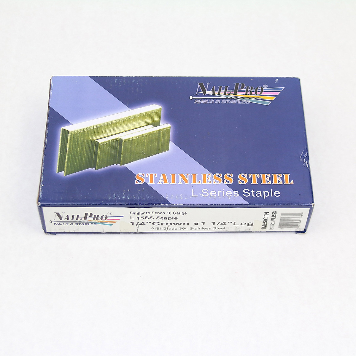 NailPro 1/4" Crown x 1-1/4" Leg Stainless Steel - 5,000 pcs. of "L Series" Staples - JAL15SS