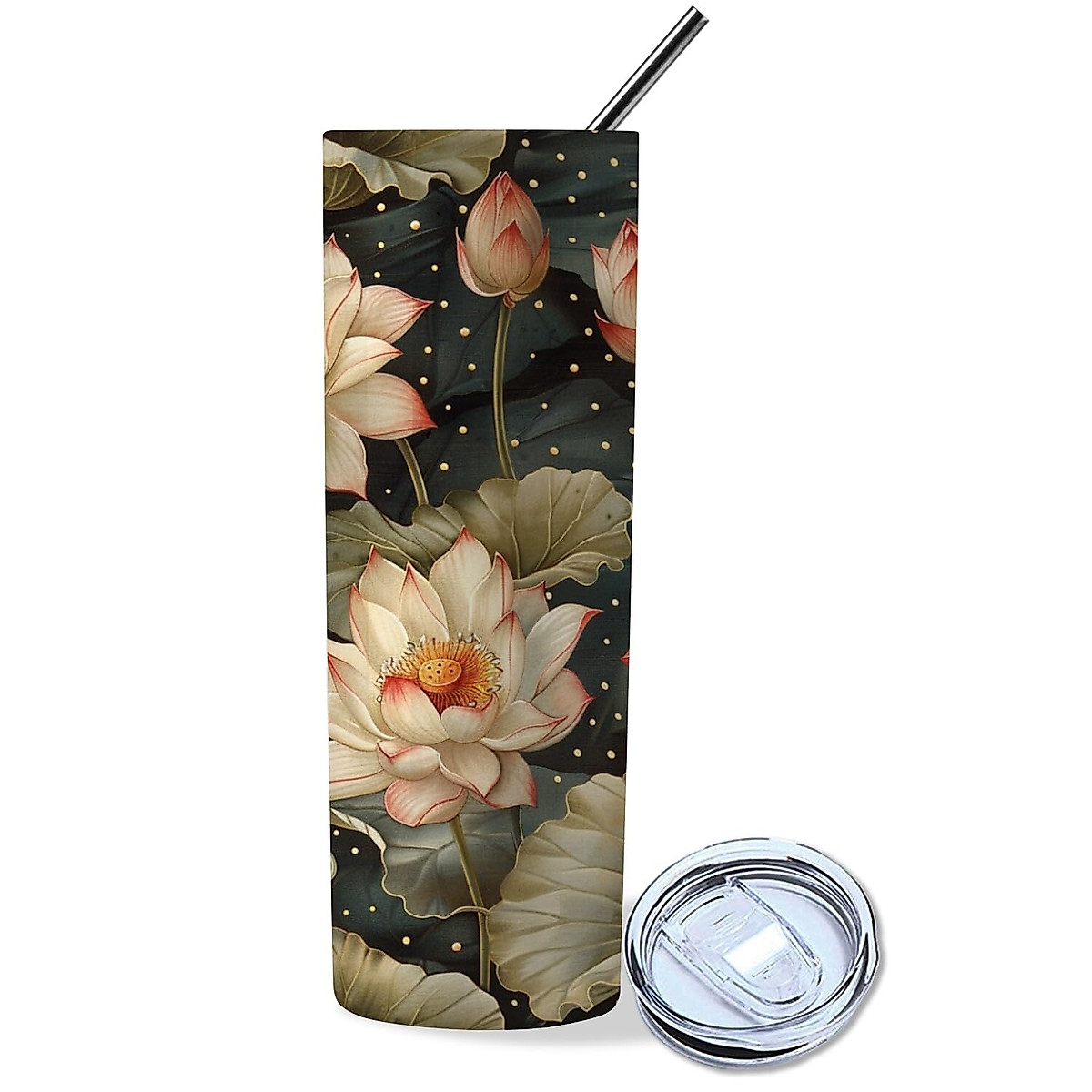 Medpol lotus flowers insulated tumblers，lotus flowers coffee cup Gift，lotus flowers Drinking Glasses-Tea Cup-Coffee Mug tumbler with lid and straw 20 oz insulated tumbler cups