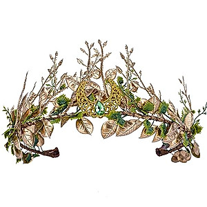 MOSTORY Forest Fairy Flower Headpiece - Woodland Elf Crown Forest Floral Headband Elven Leaf Tiara for Women Renfaire Renaissance Halloween Princess Photo Shoot Cosplay