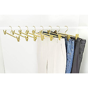 Amber Home Premium Matte Gold Aluminum Pants Hangers 10 Pack, 12.2” Extra Smooth & Durable Metal Skirt Slack Hanger, Light & Sturdy Metal Rack for Trouser with 2-Adjustable Non Slip Clips Swivel Hook