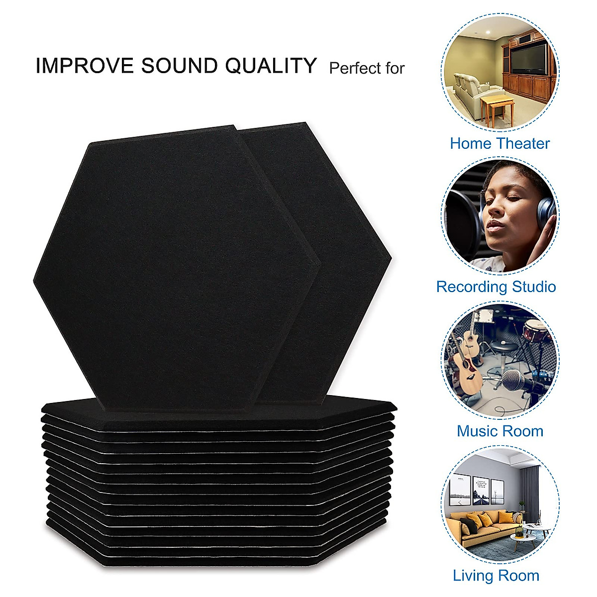BXI Sound Absorber - 16 Pack Self-adhesive 14.2 X 12.3 X 0.4 Inches Acoustic Absorption Panels, Hexagon Sound Absorbing Panels for Wall and Ceiling Acoustic Treatment