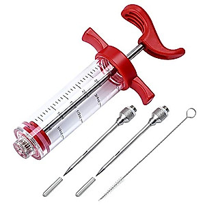 Meat Injector, Plastic Marinade Turkey Injector with 1-oz Capacity 2pcs stainless steel needles by DIMESHY