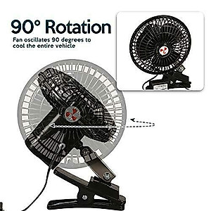 Zone Tech 12V Oscillating Fan - Includes clamp and Screws for Easy Attachment to Either The Console or Dash