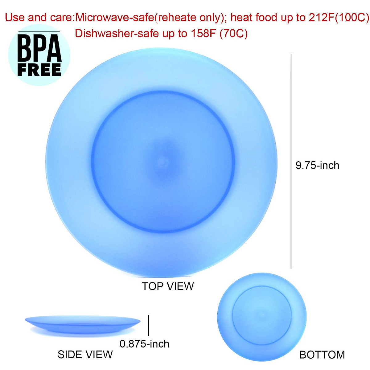 KOXIN-KARLU 10-inch Plastic Dinner Plates Reusable Plates Picnic Plates | Set of 12 in Coastal Colors