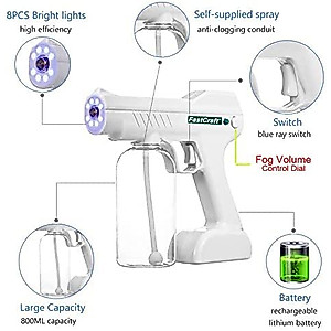 Atomizer Sprayer Gun Blue Light Nano Rechargeable Steam Fogger Gun for Office, School, Restaurant, Garden, Home - Steaming Sprayer Atomizer Gun
