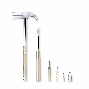 YOUMI 6 in 1 Metal Hammer & Screwdriver Multitool Set with Anti-Slip Grip Handle Slotted/Flat Head Phillips Screwdriver Nail Puller and Claw Hammer Best Gift for Sweetheart(Silver Yellow)