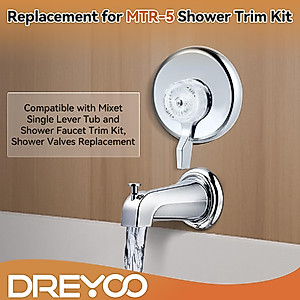 Dreyoo Replacement for MTR-5 Shower Trim Kit, Compatible with Mixet Tub and Shower Knob Replacement, 5-1/2 OD Escutcheon, Chrome Temperature Control Handle, Clear Volume Control Handle