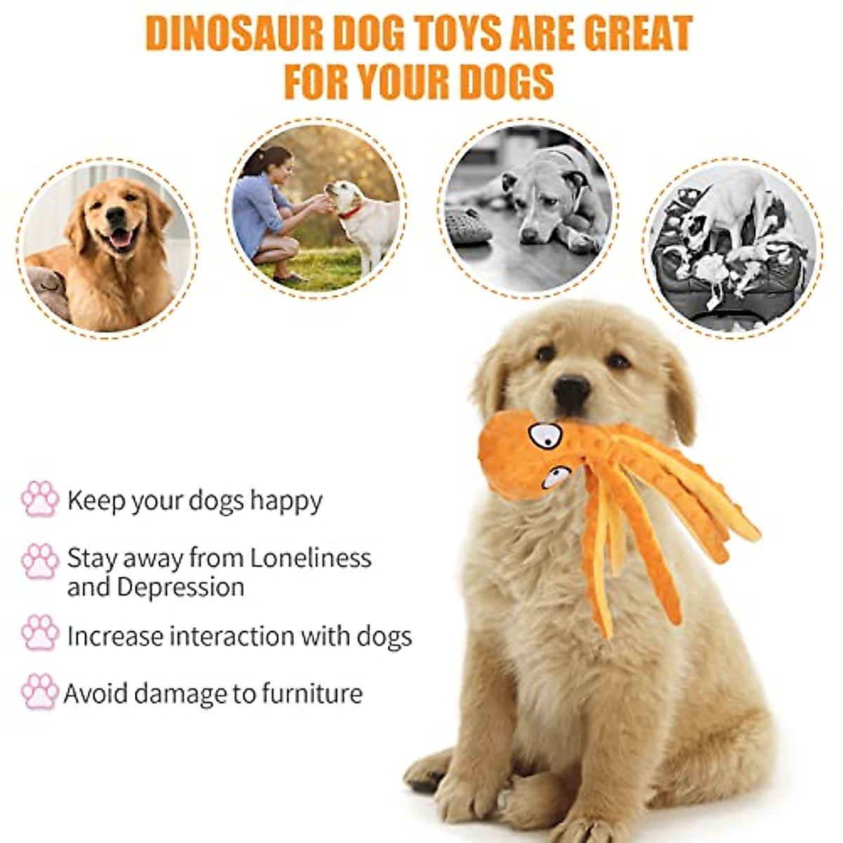 Alphatool Squeaky Dog Toys, Octopus Dog Toys for Aggressive Chewers, Tough No Stuffing Plush Dog Toys for Large Dogs, Crinkle Interactive Puppy Dog Toys for Small Medium Dogs(3pcs)