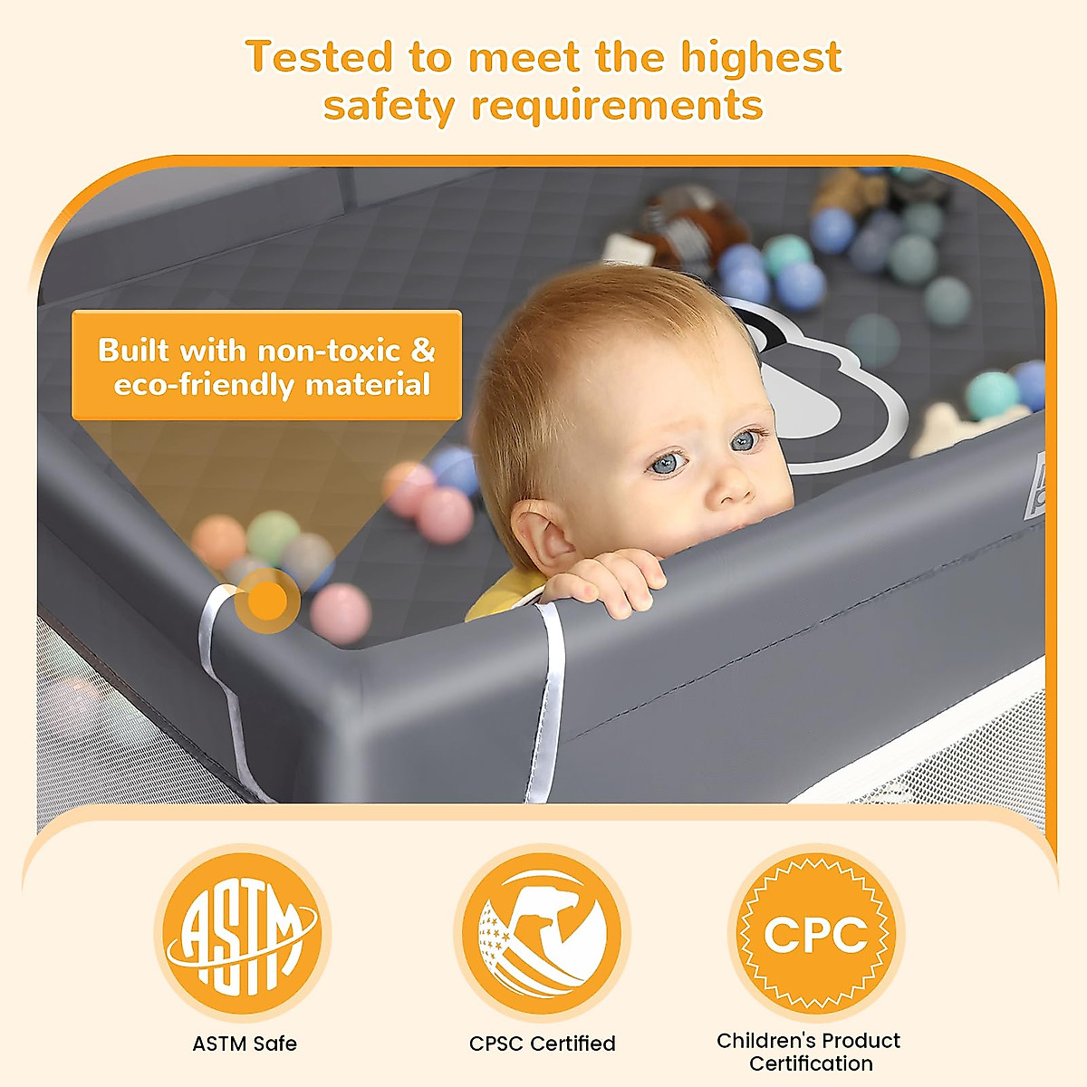 Baby Playpen for Babies and Toddlers, 71 x 59 inch Baby Play Yards, Kids Play Pen for Indoor & Outdoor, Large Baby Playpen, Toddler Play Yard with Carrying Bag, Anti-Slip Base, Li'l Pengyu