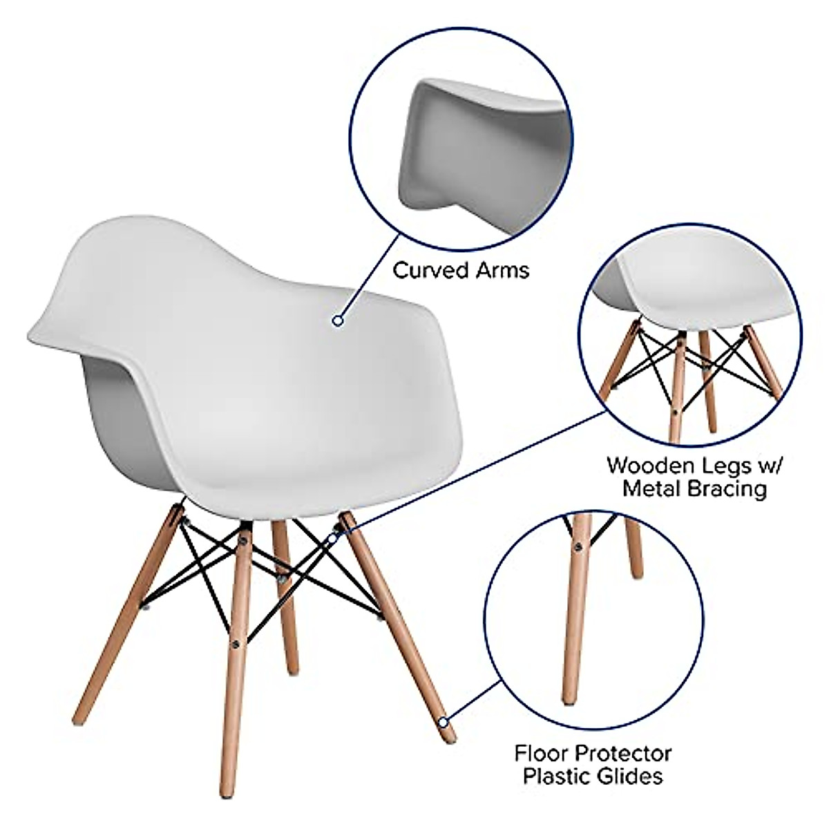 Flash Furniture 2 Pack Alonza Series White Plastic Chair with Wooden Legs