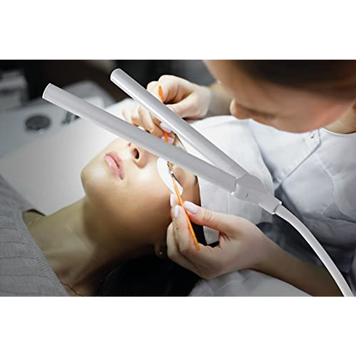 Daylight Company Duolamp, Floor Lamp, Standing Lamp for Living Room, Bedroom, Salon, Office, Touch Control, Flexible Arm, Sleek Design, Multipurpose, Double Head, 4 Brightness Levels - White 10W