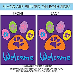 Toland Home Garden 112669 Welcome Paws- Purple Paw Print Flag 12x18 Inch Double Sided Paw Print Garden Flag for Outdoor House Cat Dog Flag Yard Decoration