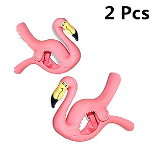 Ycnpeatt Beach Towel Clips, 2 Pcs Flamingo Towel Clips Portable Pink Clothes Grip Sunbed Pegs for Holiday Chair Pool