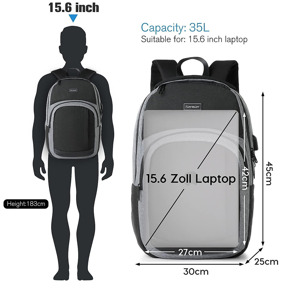 Laptop Backpack Travel, School Backpack for Men Women Boys Girls Anti Theft Water Resistant College Bookbag with Usb Charging Port Fits 15.6 Inch Notebook Over 3 Years Old