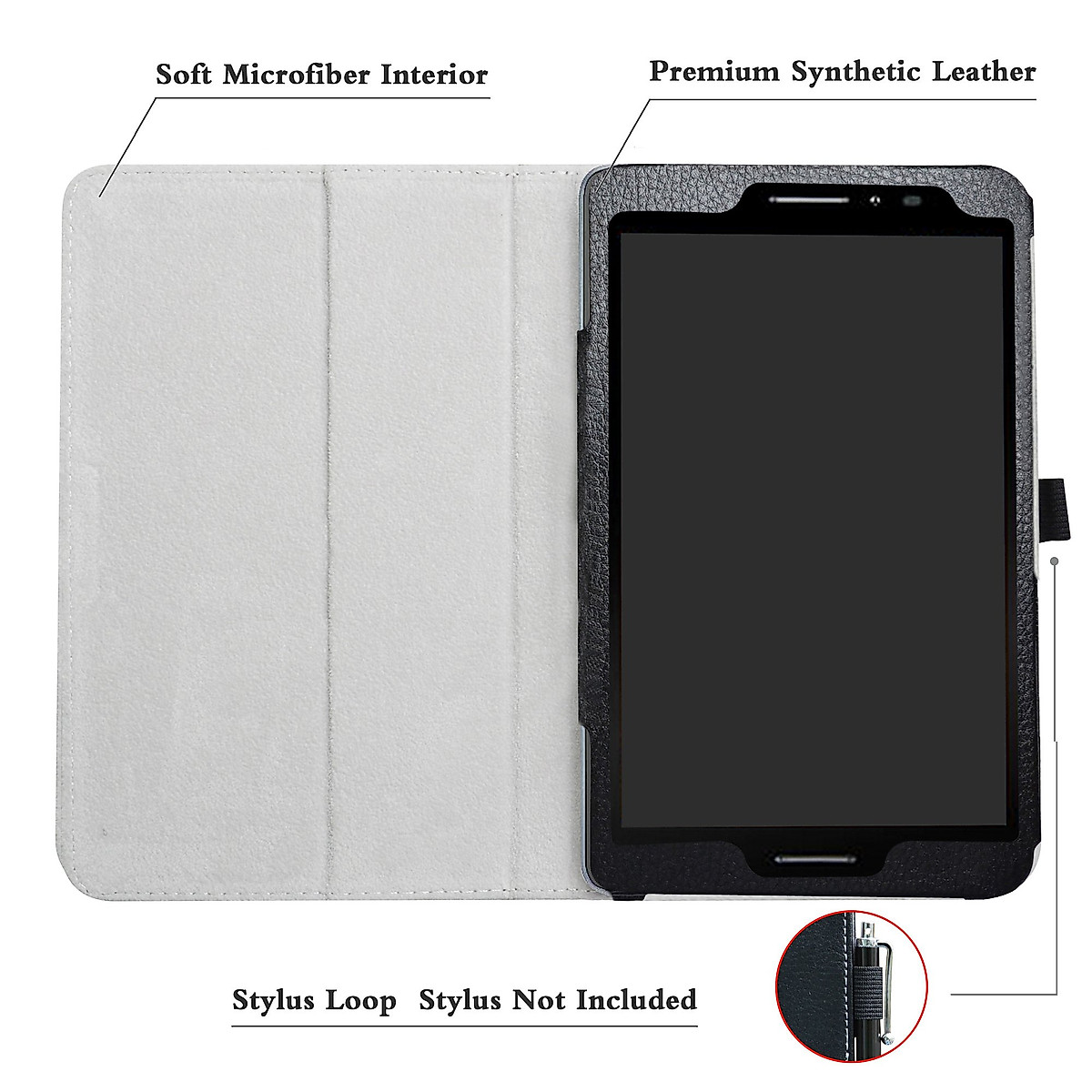 AT&T Trek 2 HD Case (Model 6461A),Mama Mouth PU Leather Folio 2-folding Stand Cover with Stylus Holder for 8" ZTE Trek 2 HD K88 /ZPad 8 K81 Android Tablet,Black