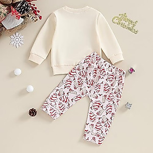 Infant Toddler Baby Boy Girl Christmas Outfit Tis The Season Sweatshirt Top Christmas Tree Cake Pants Set My 1st Xmas Clothes (Beige, 18-24 Months)