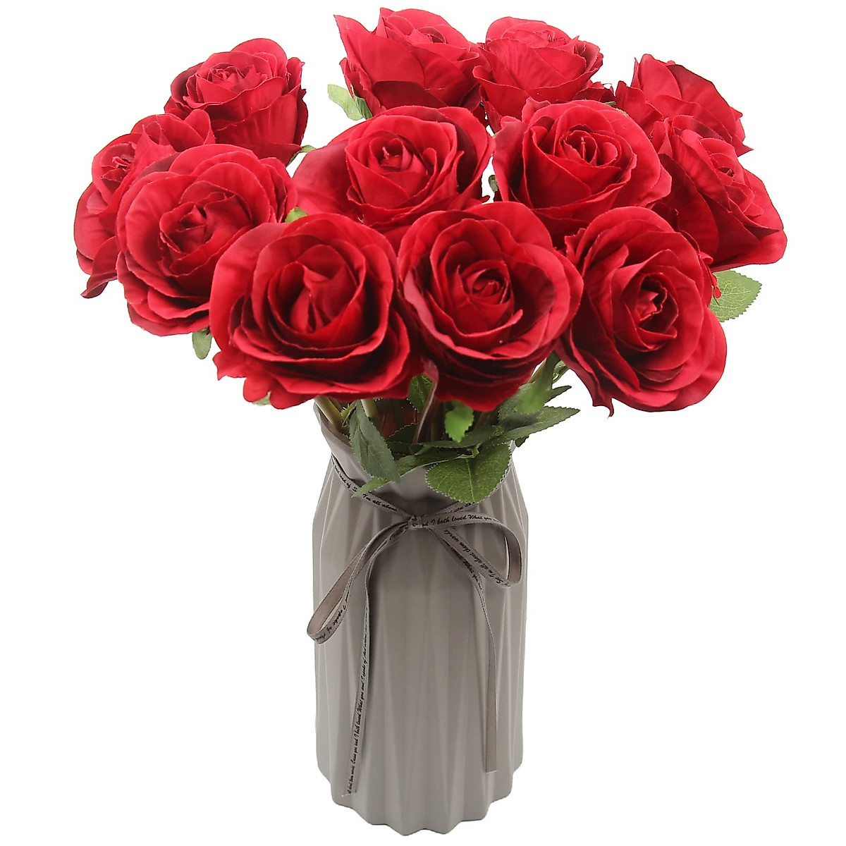 Hananona Artificial Roses Flowers for Flower Arrangement, 12 Pcs Silk Red Rose Bouquet for Home Decoration, Faux Roses for Valentine's Day Parties and Wedding Decoration (Red, 12)